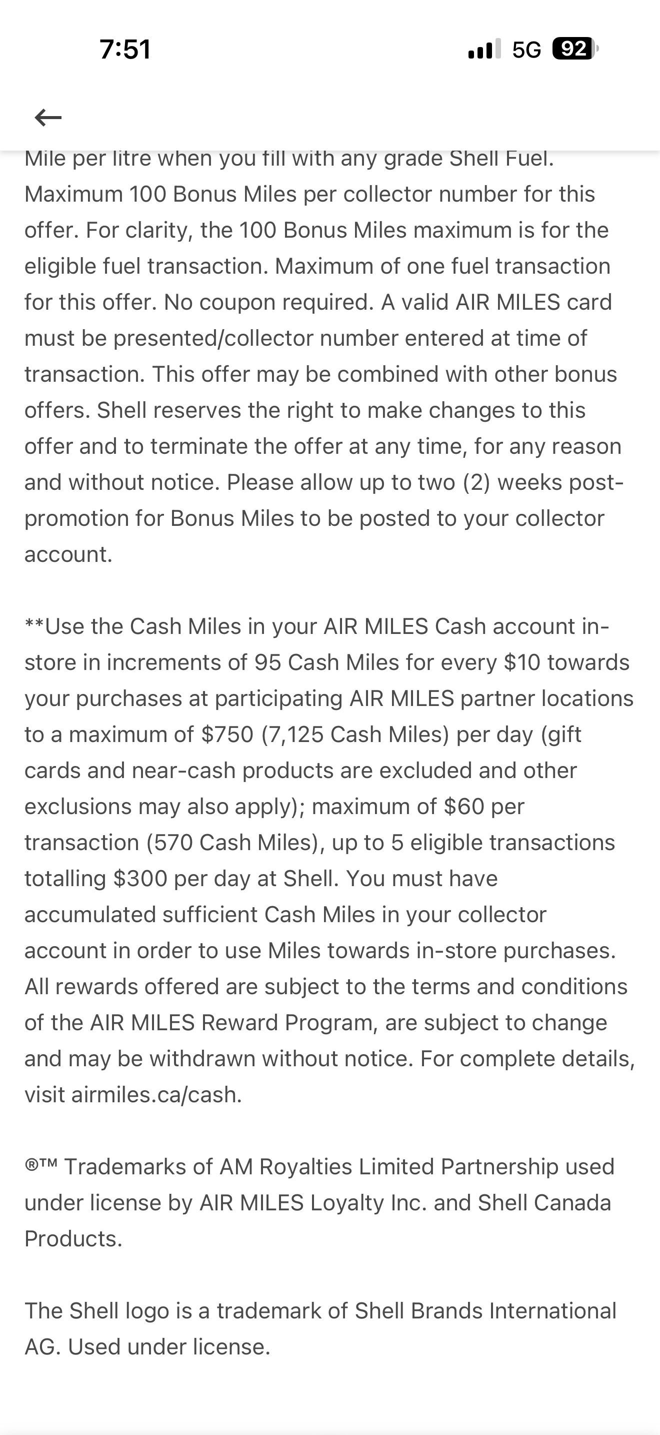 [Shell] Shell - Get up to 100 bonus air miles - nov 27th only (ymmv ...