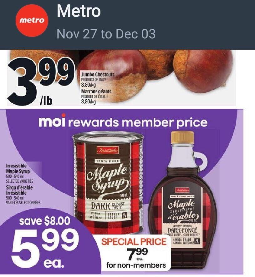 [Metro] Irresistibles Dark Maple Syrup 500-540mL $5.99 (moi rewards ...