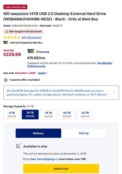 [Best Buy] WD EasyStore Desktop External Hard Drive 14TB - $229.99 ...