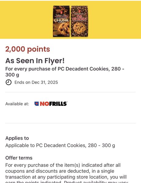 [No Frills] The Decadent Chocolate Chip Cookie $4.50 (2,000 PC Optimum ...