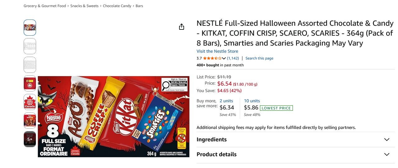 [Amazon.ca] 8 NESTLÉ Full-Sized Chocolate KITKAT, COFFIN CRISP, AERO ...