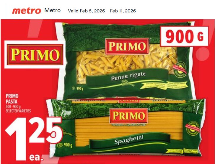 [Metro] [ON] Primo Pasta 500-900g $1.25 (February 5-11) - RedFlagDeals ...