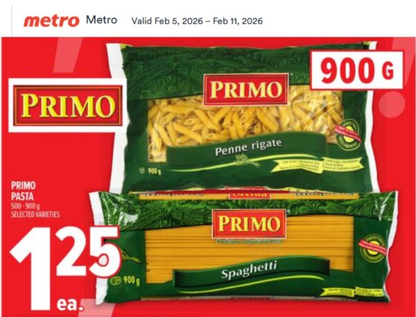 [Metro] [ON] Primo Pasta 500-900g $1.25 (February 5-11) - RedFlagDeals ...