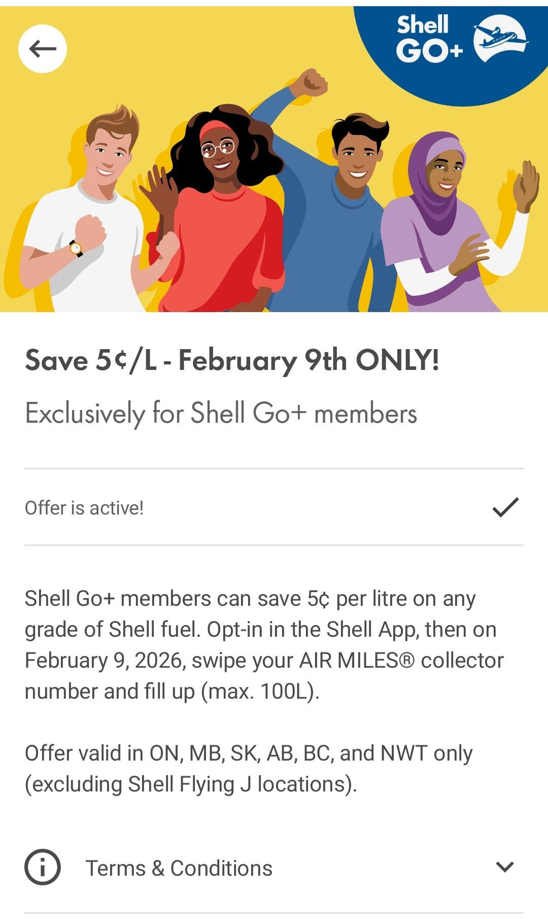 [Shell] shell go members save 5 cents/ liter- Feb 9 only - YMMV ...