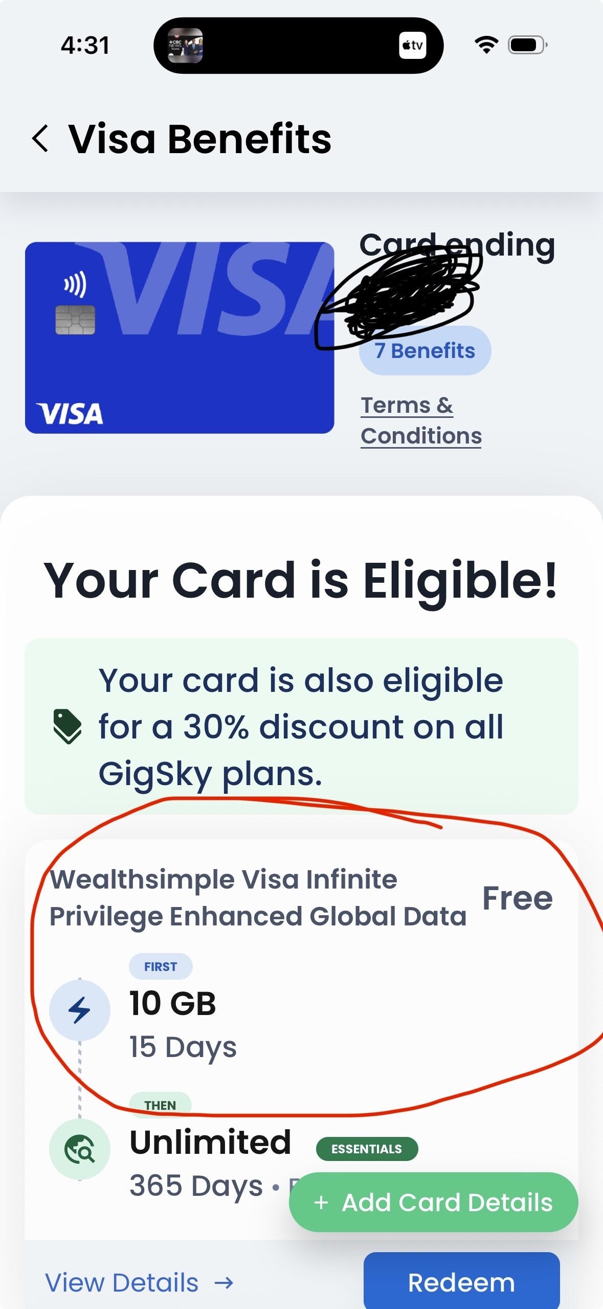 [Gigsky] Free 15 day 10gig global eSIM - if have visa infinite ...