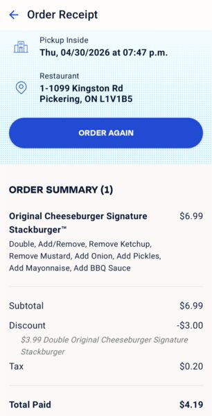 [Dairy Queen] $3.99 Double Cheeseburger Stackburger 1/3lb (App ...