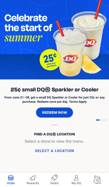 [Dairy Queen] Small sparkler or cooler 25¢ with any daily online ...